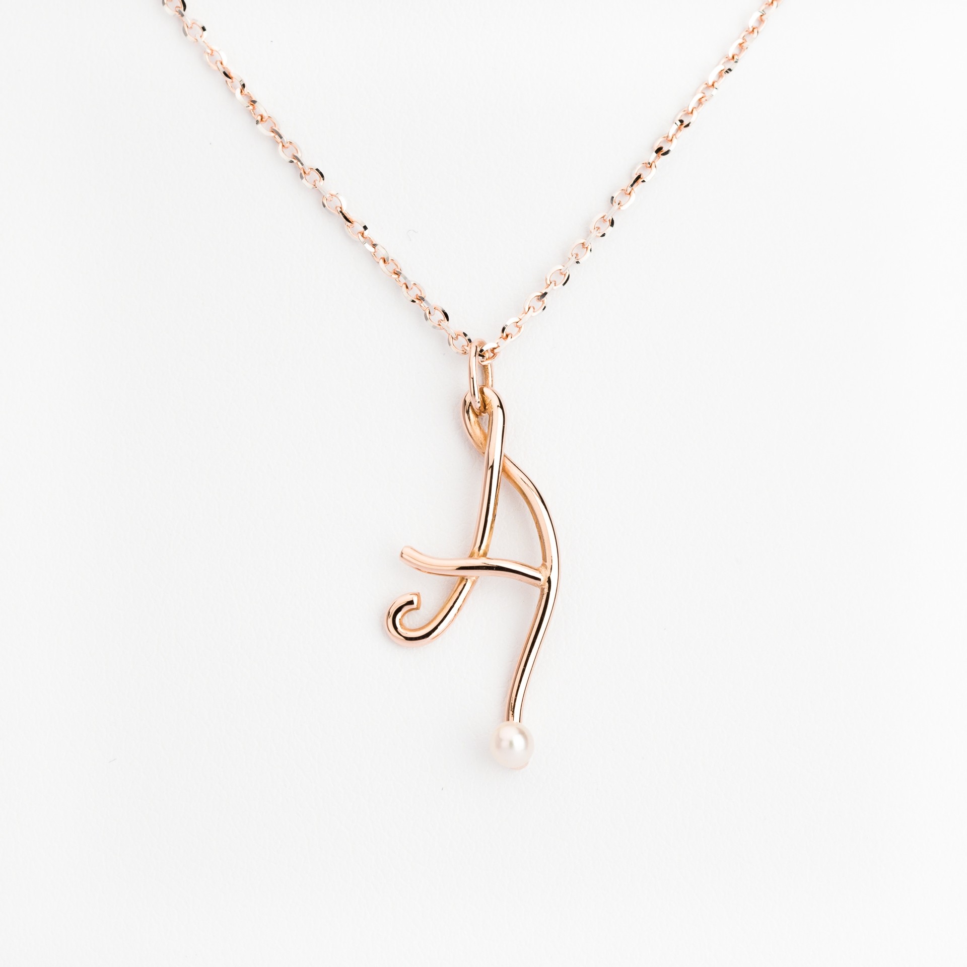 Rose Gold Gold Necklace With Letter A Pendant 14K Rose Gold Plated ...